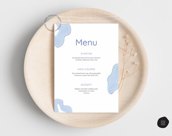 Curvy Menu Template, Colorful Wedding Menu, Aesthetic Wavy Border ...
