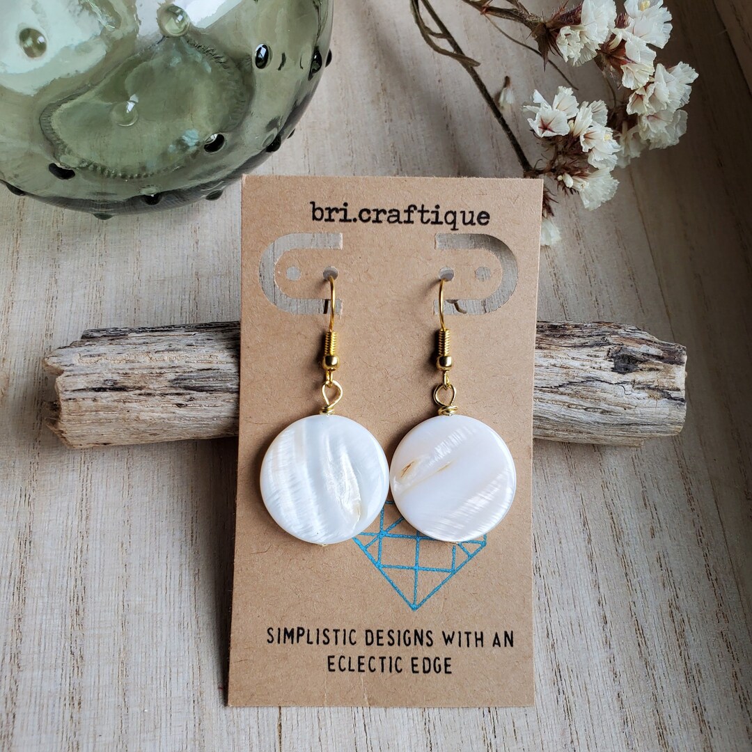 Mini White Shell Disc Earrings, Shell Earrings, Disc Earrings, White ...