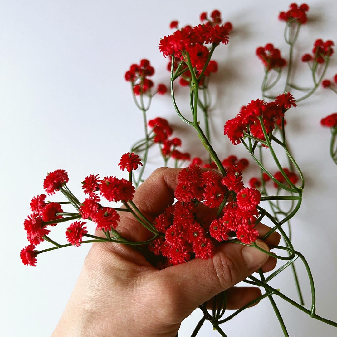 8 Stems of Red Baby Breath Gypsophila Artificial Flowers Faux Flowers ...