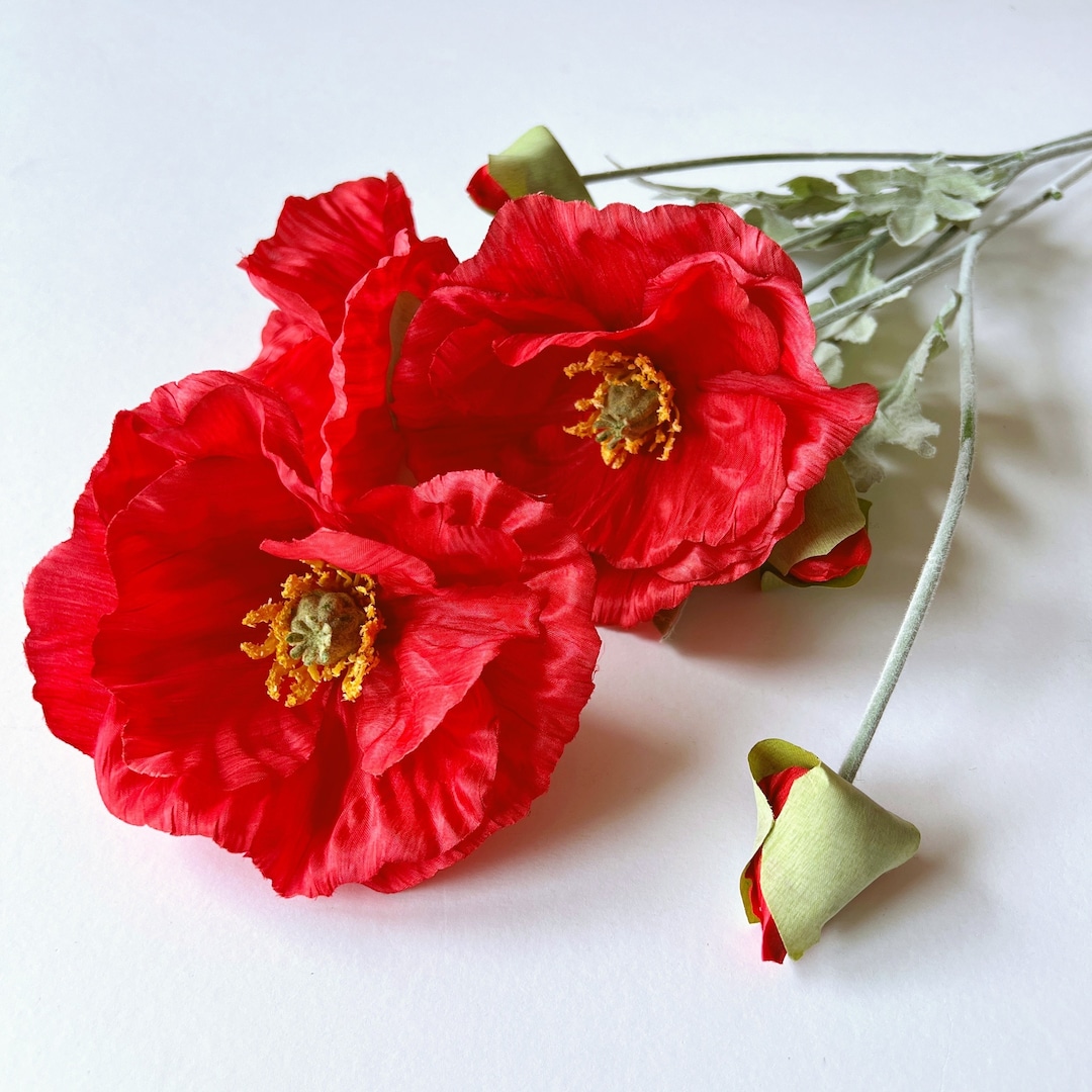 Red Artificial Poppies Bouquet Rustic Wedding Flowers, 28" Stem, Silk ...