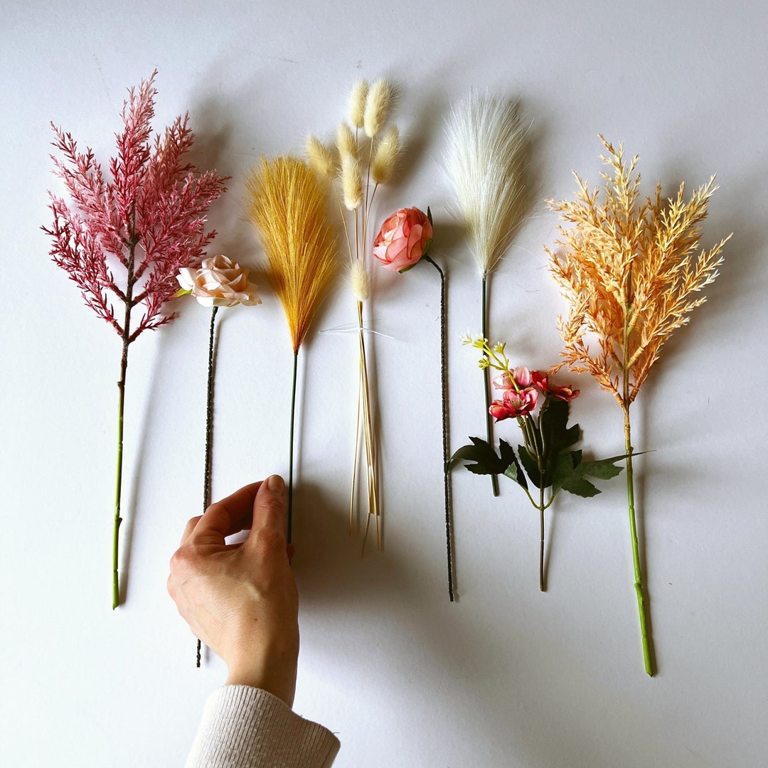 Small Faux Flower Stems: Coral, Pink, Orange DIY Bouquet - Etsy