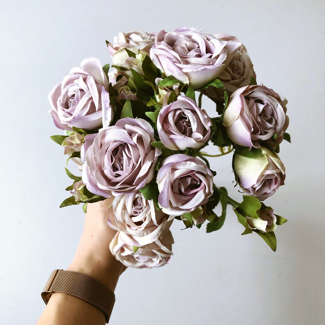Artificial Lavender Tea Rose Bouquet: Vintage Style Silk Flowers - Etsy