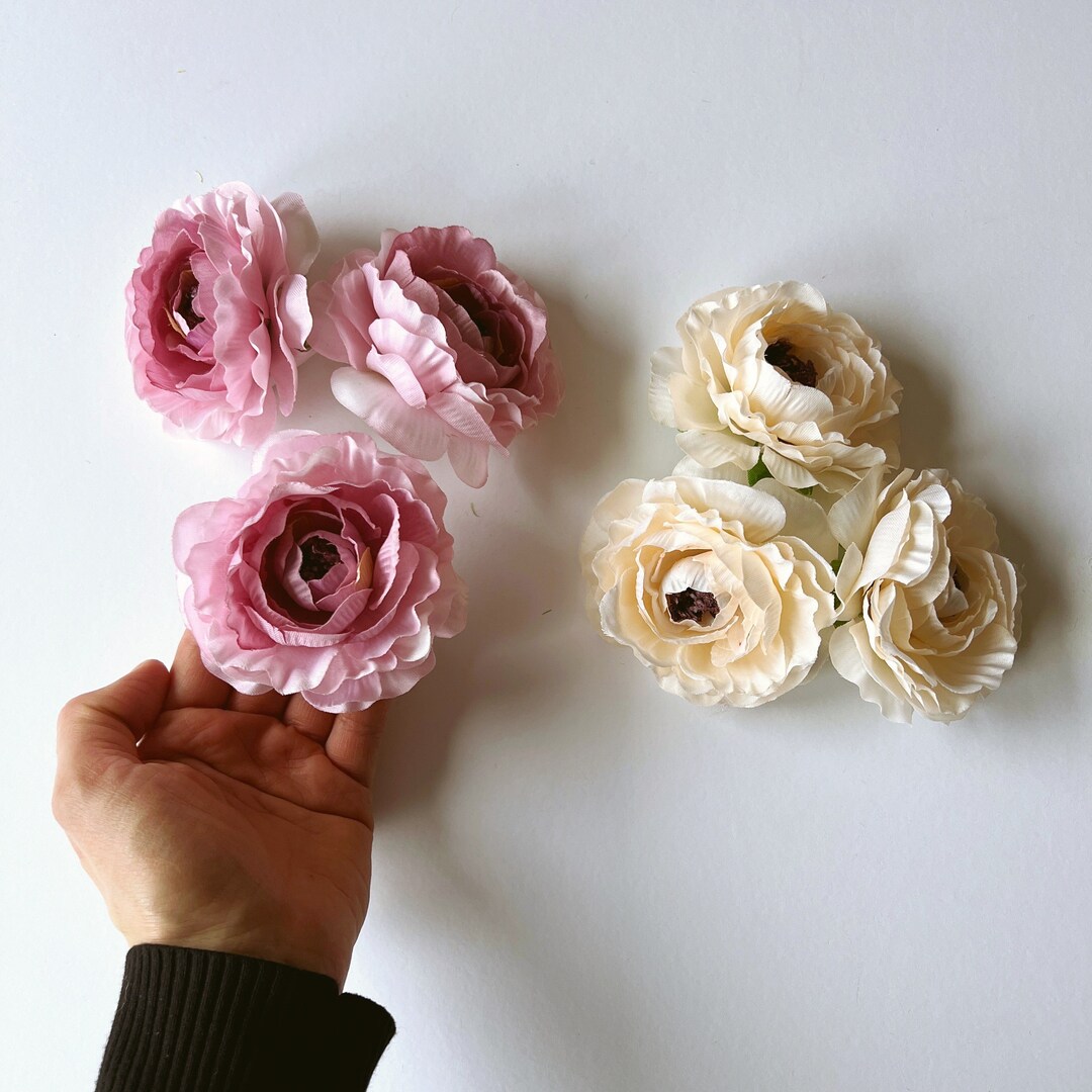 Ruffle Fabric Ranunculus Flower Heads Mauve Pink Flowers Diy Artificial ...
