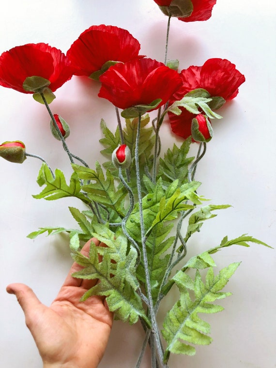 Craft Supplies & Tools Home & Hobby Red Faux Poppy Stem Floral & Garden ...