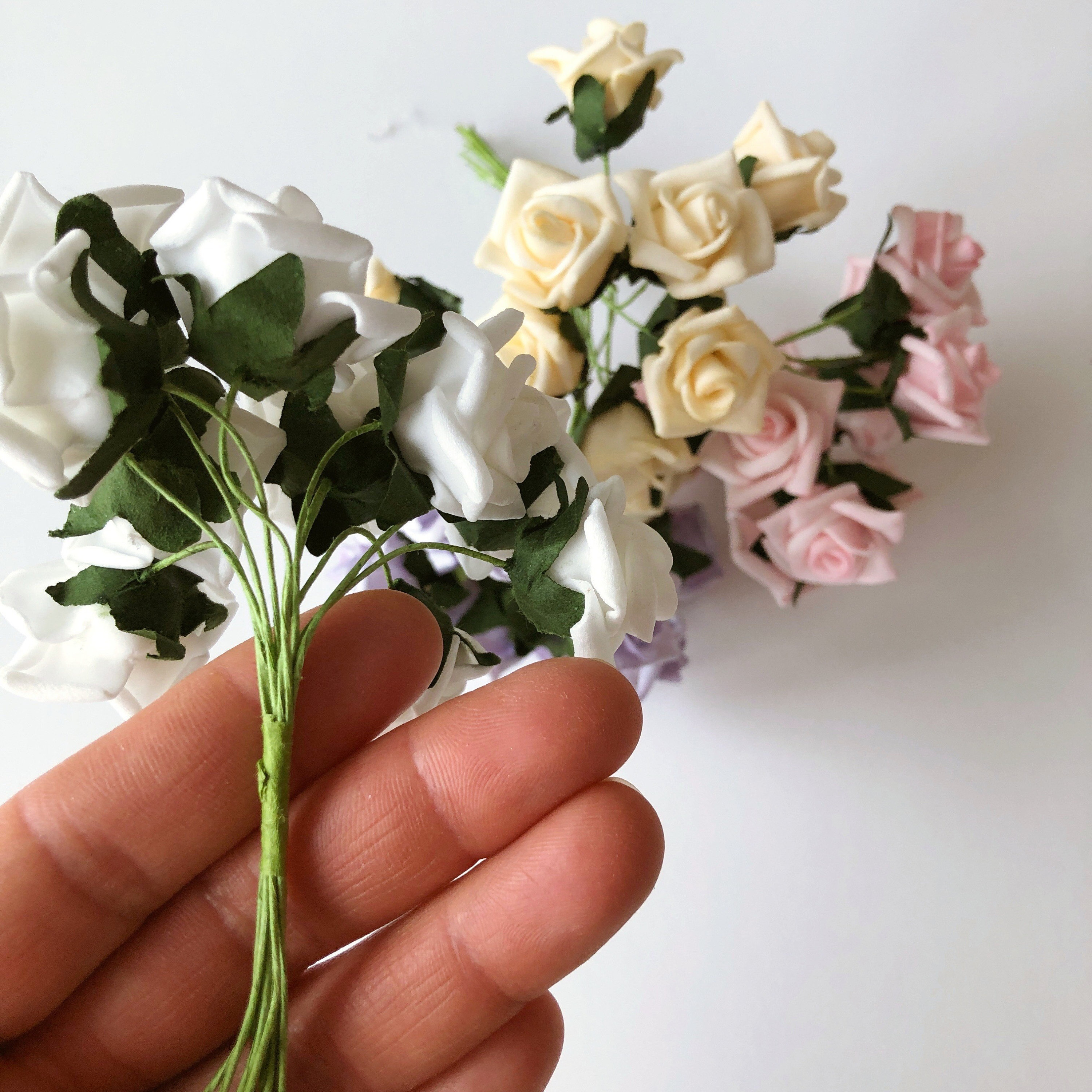 Miniature Foam Rose Buds 10 Flowers on Wire Stems Artificial - Etsy India
