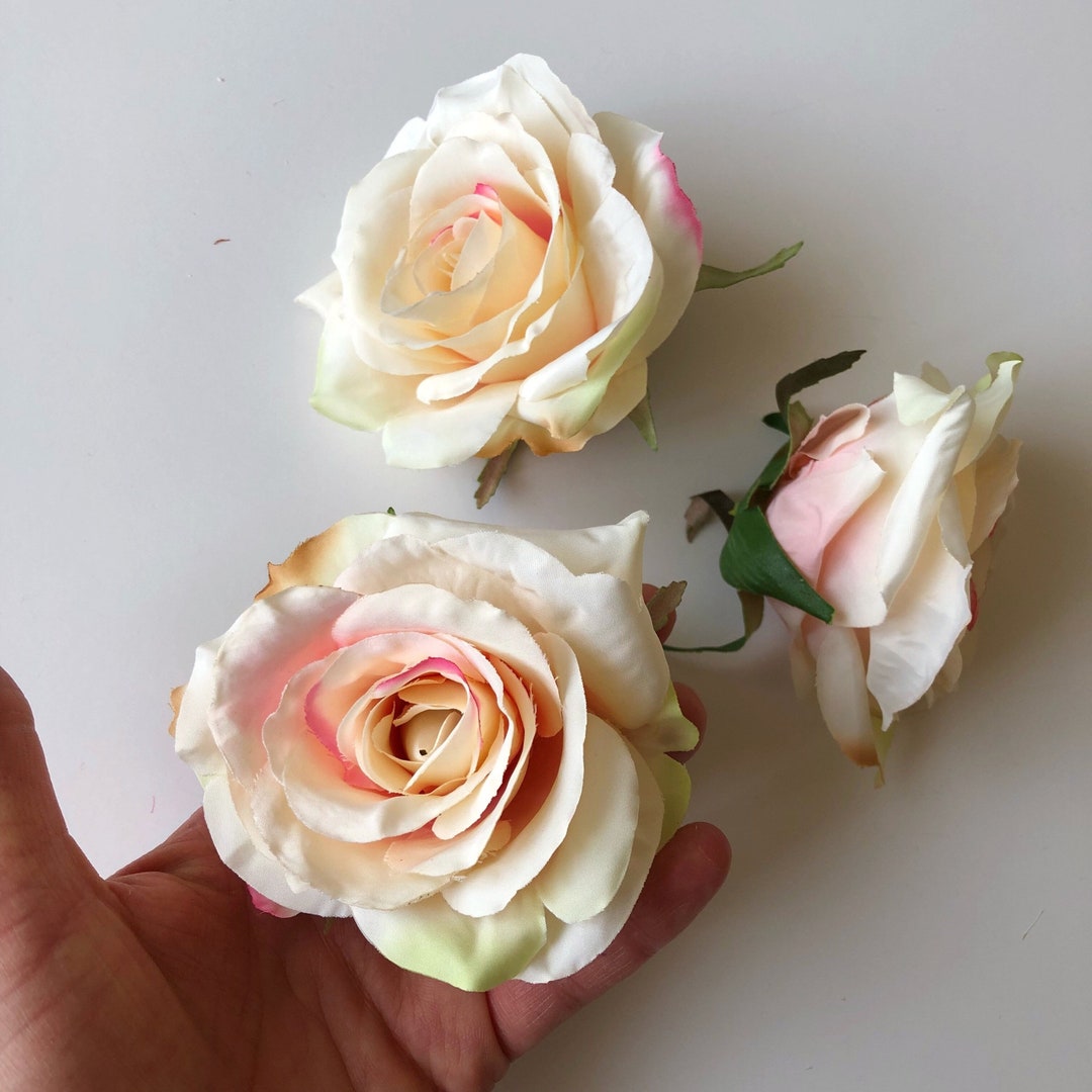 3 Pieces Creamy Peach Silk Rose Heads, Artificial Roses, Rose Head Set ...