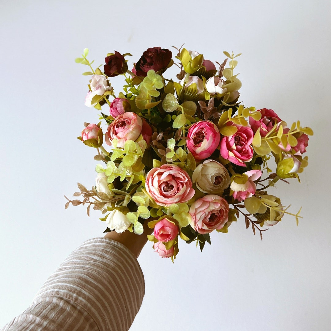 Tiny Ranunculus Flower Bouquet, Silk Flower Bouquet, Artificial Flowers ...