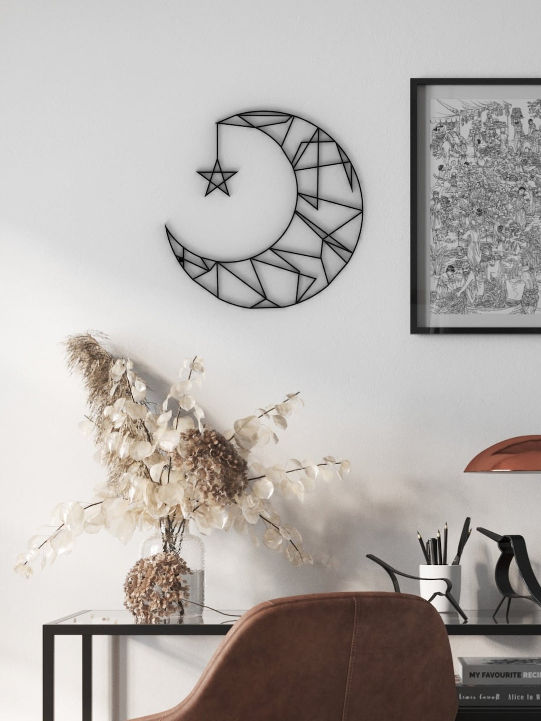 Crescent Moon Wall Art, Geometric Moon Decor, Moon Child, Moon Wall ...