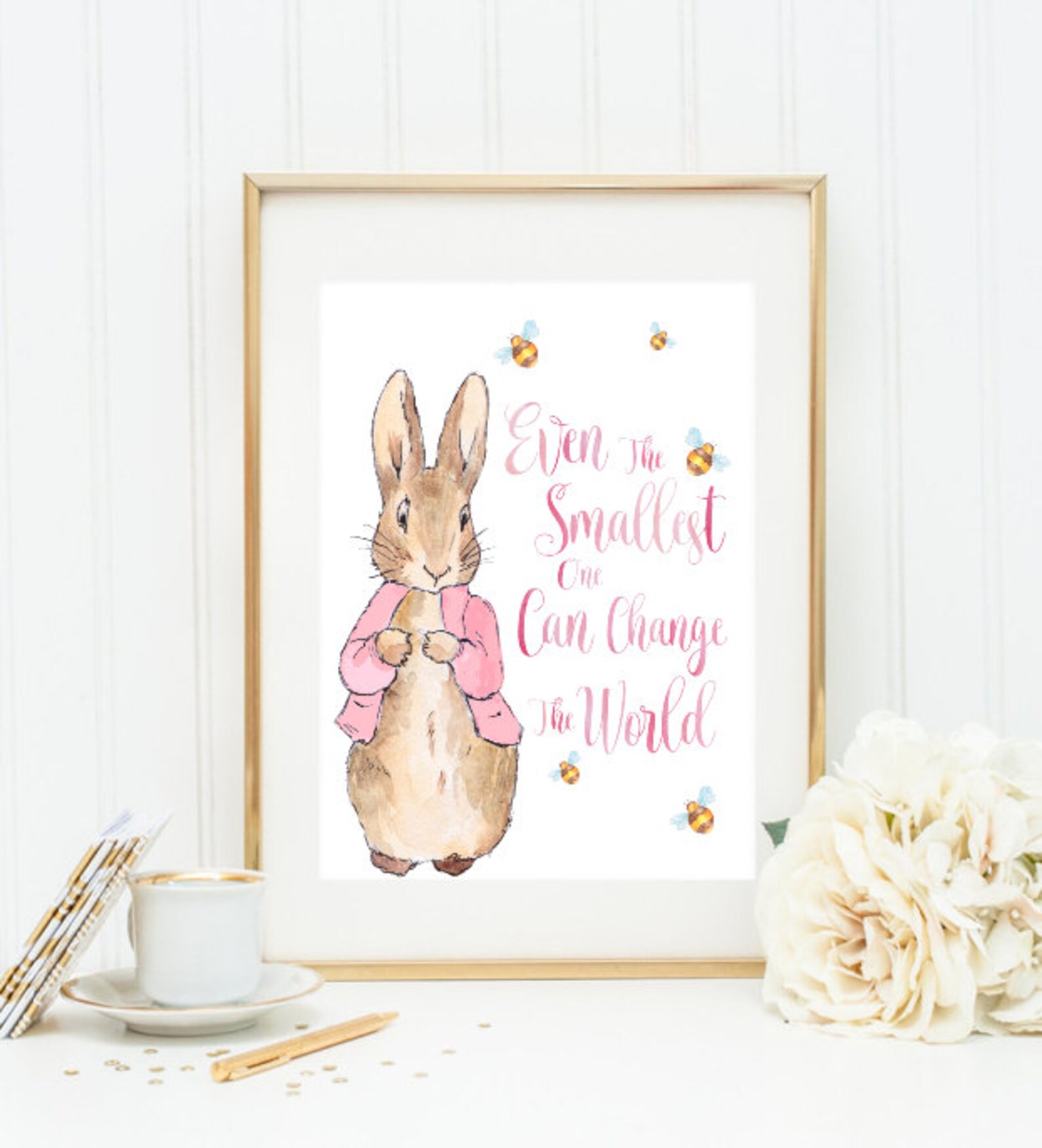 Pink Peter Rabbit Beatrix Potter Nursery Decor Wall Art Print | Etsy UK