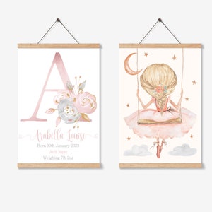 Princess Personalised Name Nursery Prints Wall Art Set of 2, Princess ...