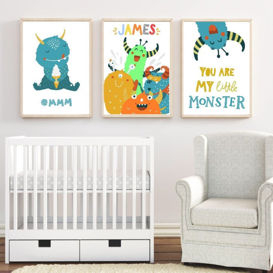 Personalised Monster Prints Set of 3, Cute Monsters Nursery Printable ...