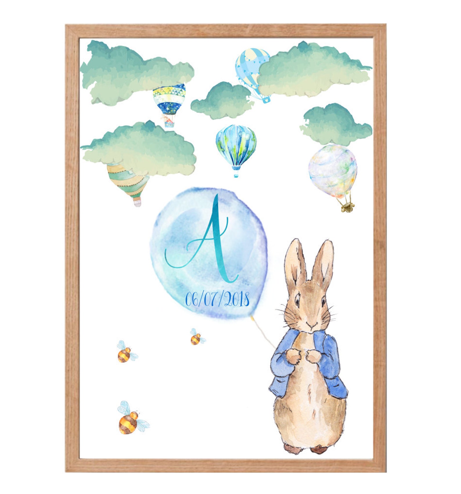 Peter Rabbit and Hot Air Balloons Nursery Decor Wall Art Print | Etsy