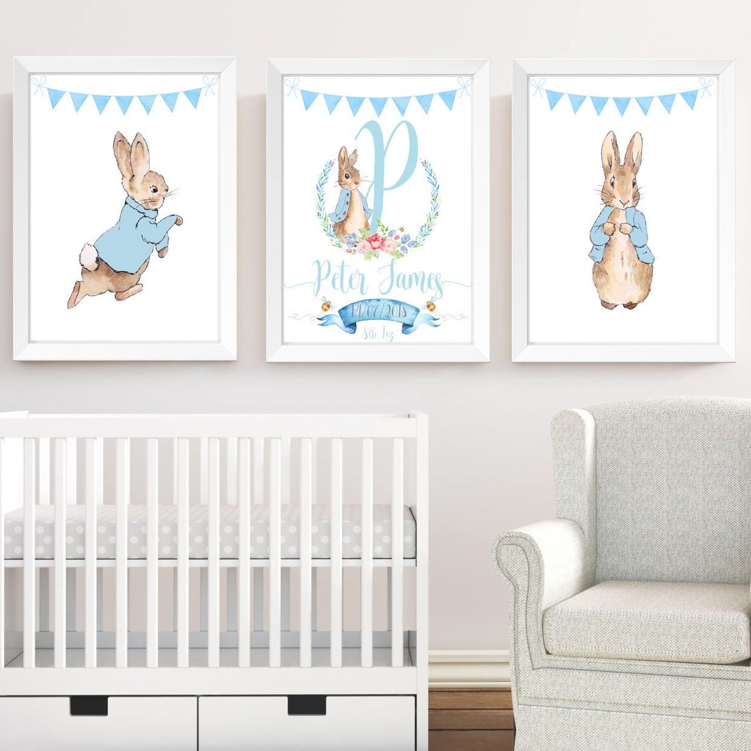 Personalised Peter Rabbit Prints Set of 3 Boys Nursery Wall - Etsy
