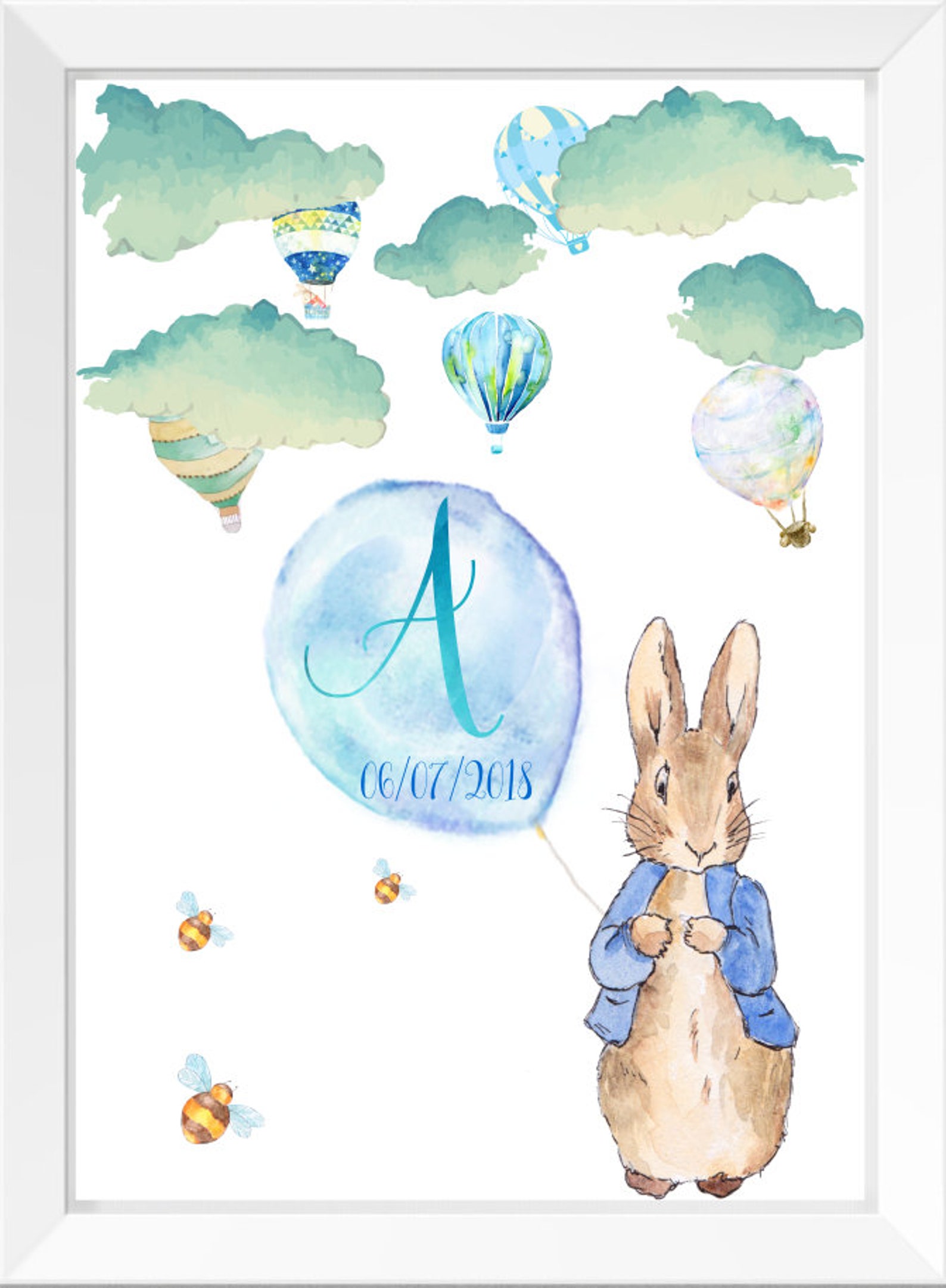 Peter Rabbit and Hot Air Balloons Nursery Decor Wall Art Print | Etsy