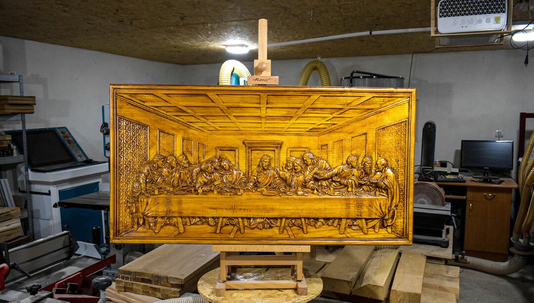 Big Last Supper Carved Wooden Wall Art | Religious Icon Wood Carving ...