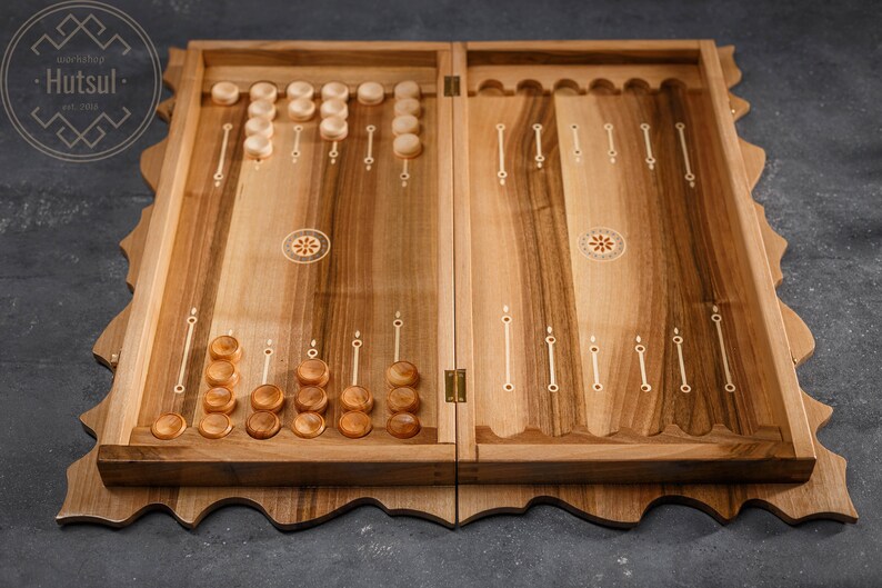 Hand Carved Chess Set: Inlaid Nut Wood, Chess Checkers Backgammon - Etsy