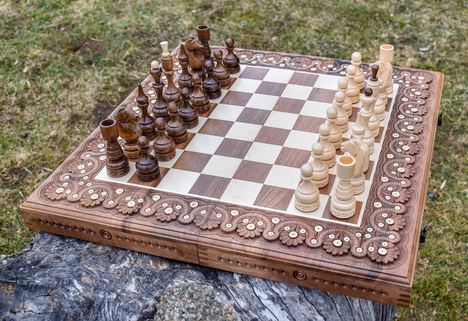 Folding Chess Set, Travel Games, Handcarved Chess Set With Pieces ...