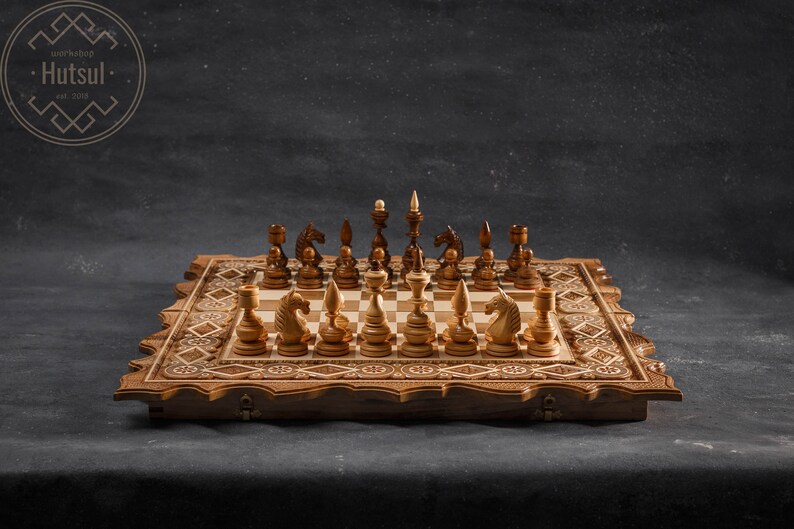 Hand Carved Chess Set Chess Checkers and Backgammon Inlaid - Etsy