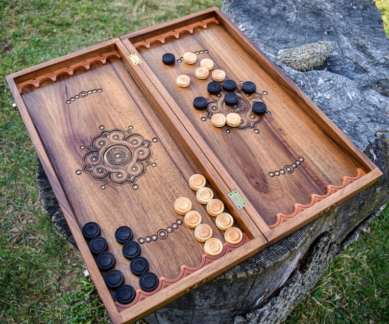 Wooden Carved Backgammon Handcrafted Backgammon Set Large Etsy