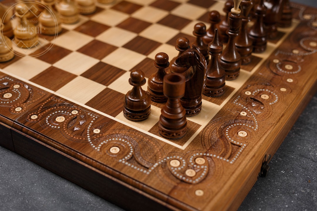 Carpathian Nut Wood Carved Chess Set, Backgammon Checkers - Etsy