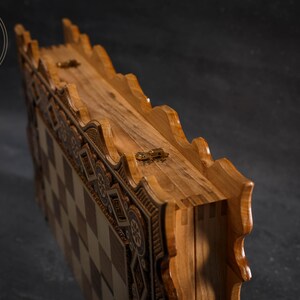 Hand Carved Chess Set, Chess Checkers and Backgammon, Inlaid Wood, a ...