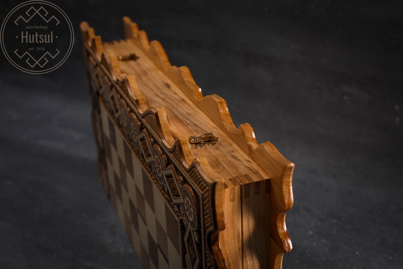 Hand Carved Chess Set: Inlaid Nut Wood, Chess Checkers Backgammon - Etsy