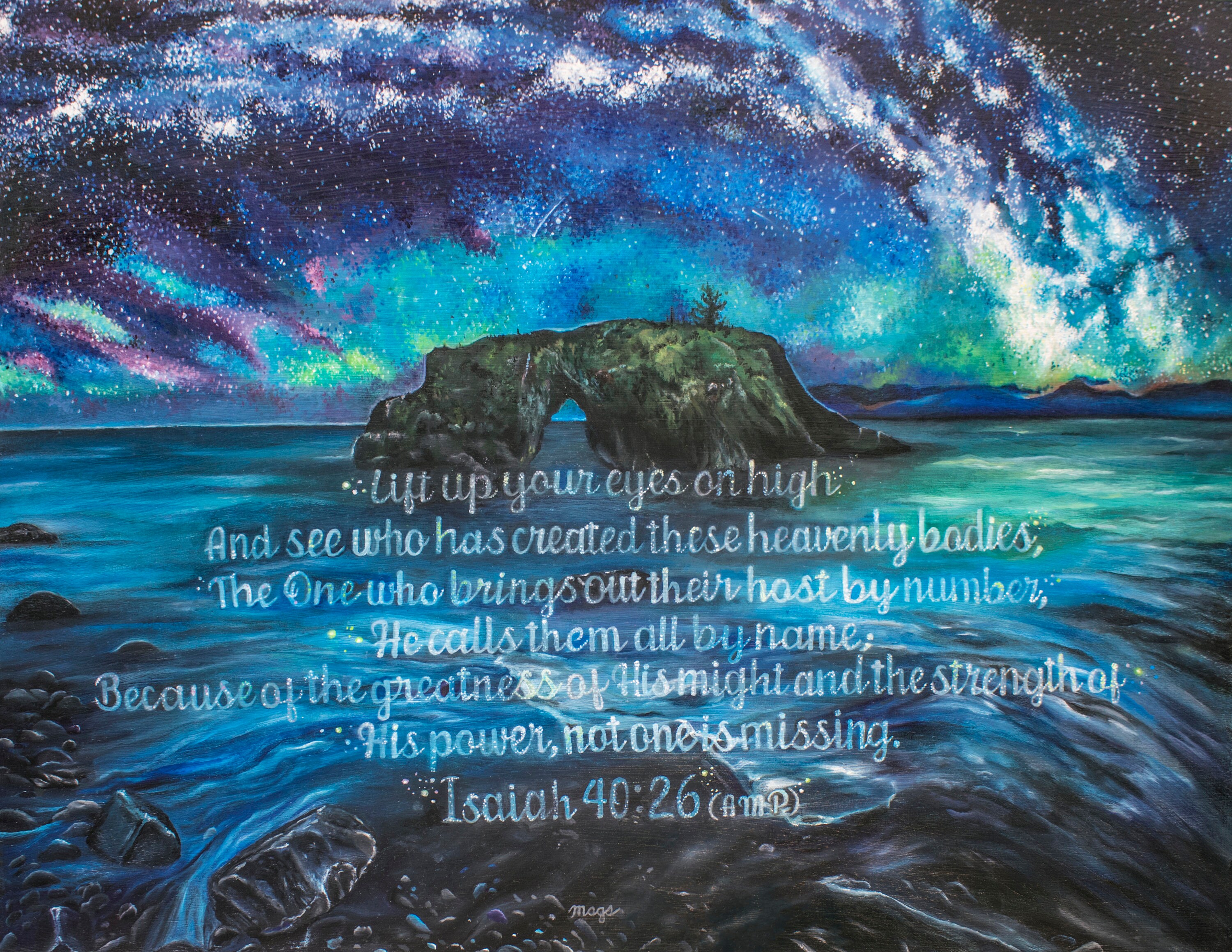 Bible Verse Art Print, Isaiah 40:26, Milky Way Painting, Galaxy Art ...