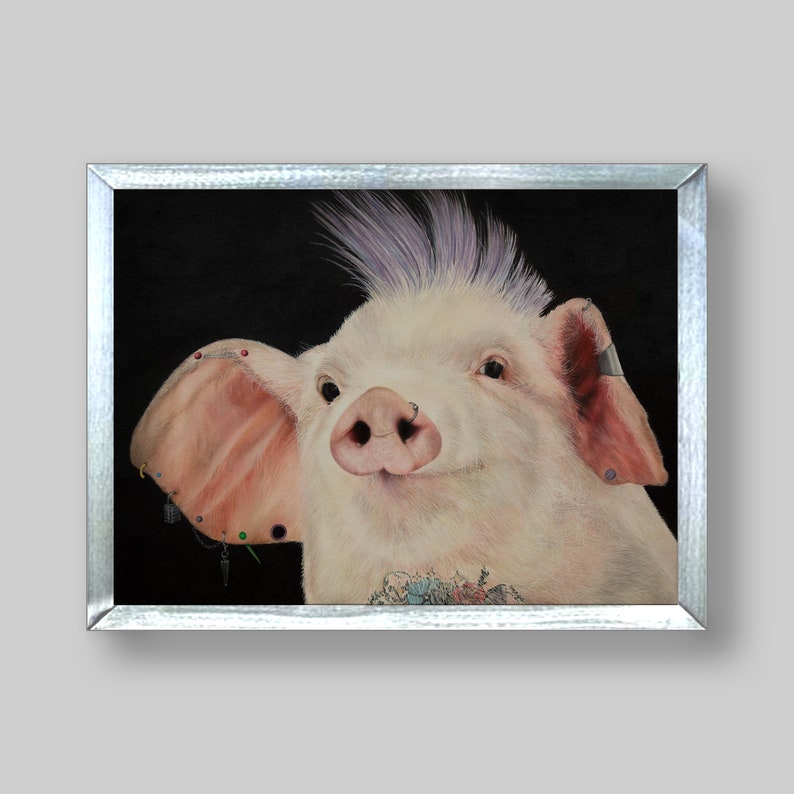 Punk Rock Pig Fine Art Print Pig Art Print Pig Oil Painting - Etsy