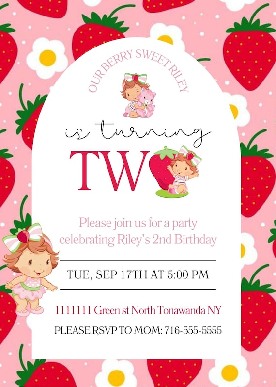 Strawberry Shortcake Birthday Invitation Card