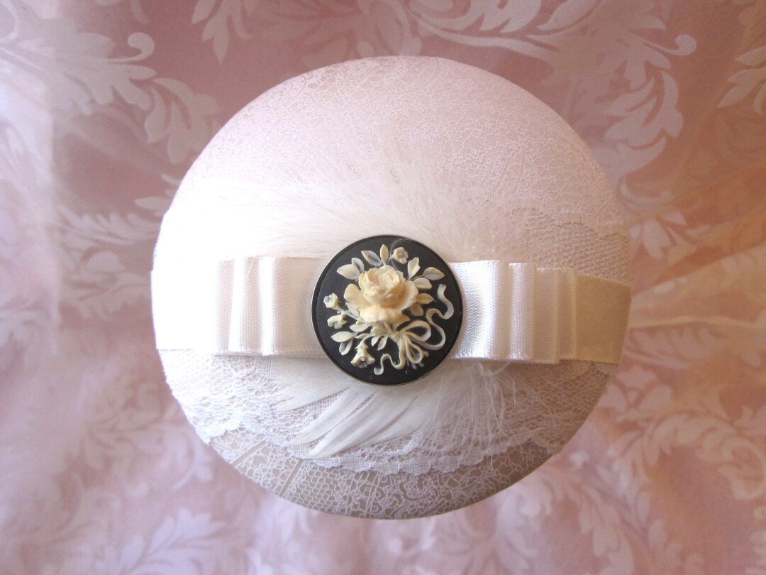Bridal Headpiece Fascinator White Cream Headpiece Satin Lace Feathers ...