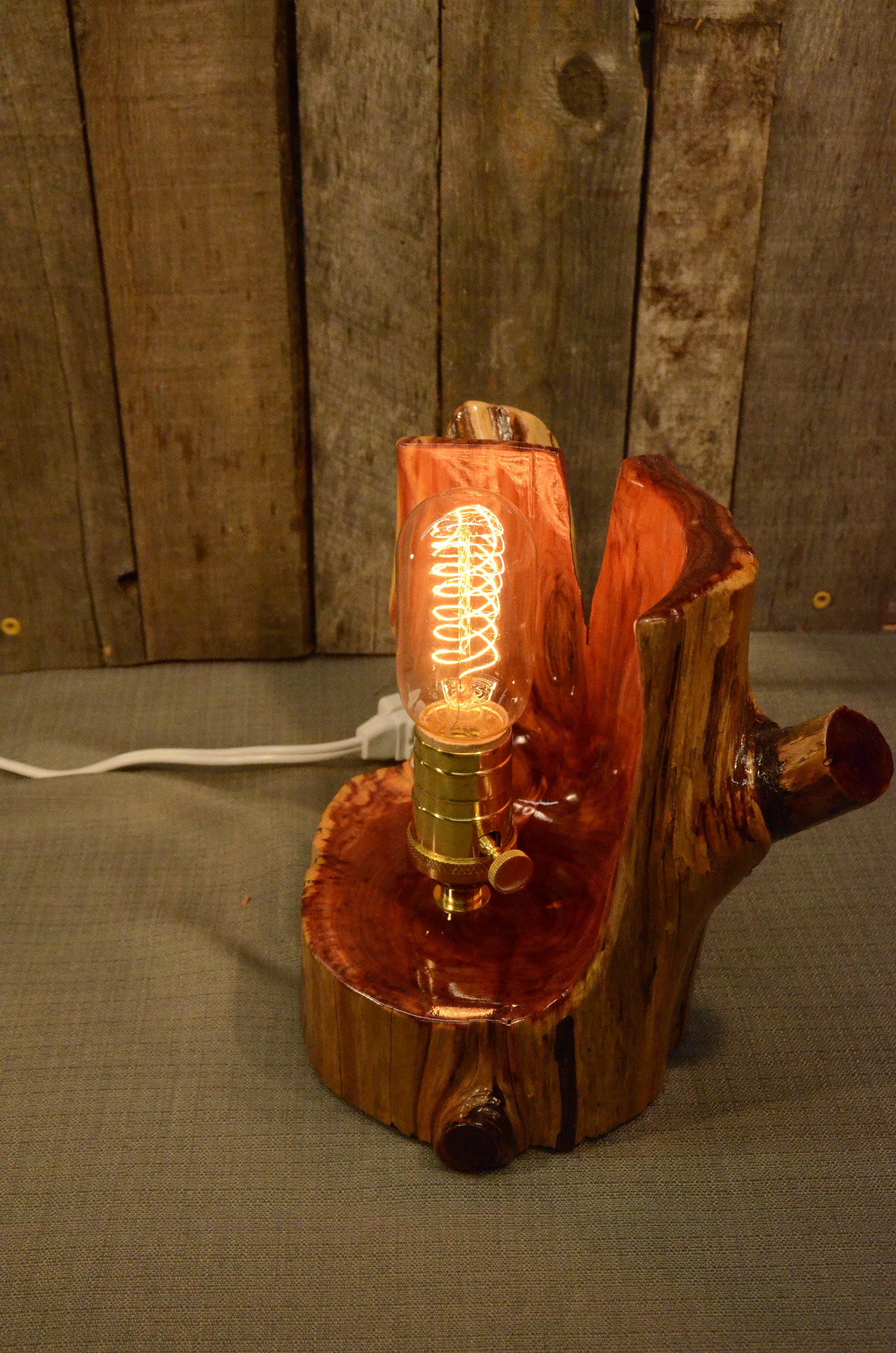 Sculpted Red Cedar Table Lamp With Edison Vintage Bulb. #5039 - Etsy