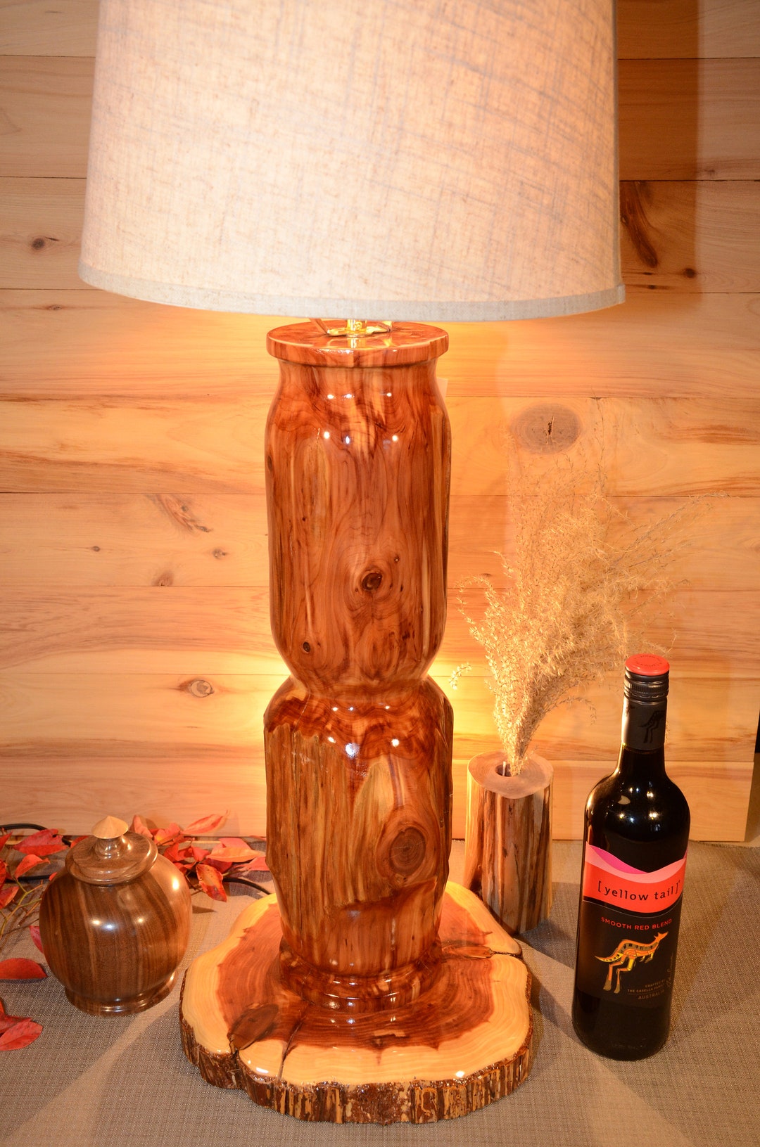 Sculpted Red Cedar Table Lamp With 3-way Brass Socket #5038 - Etsy