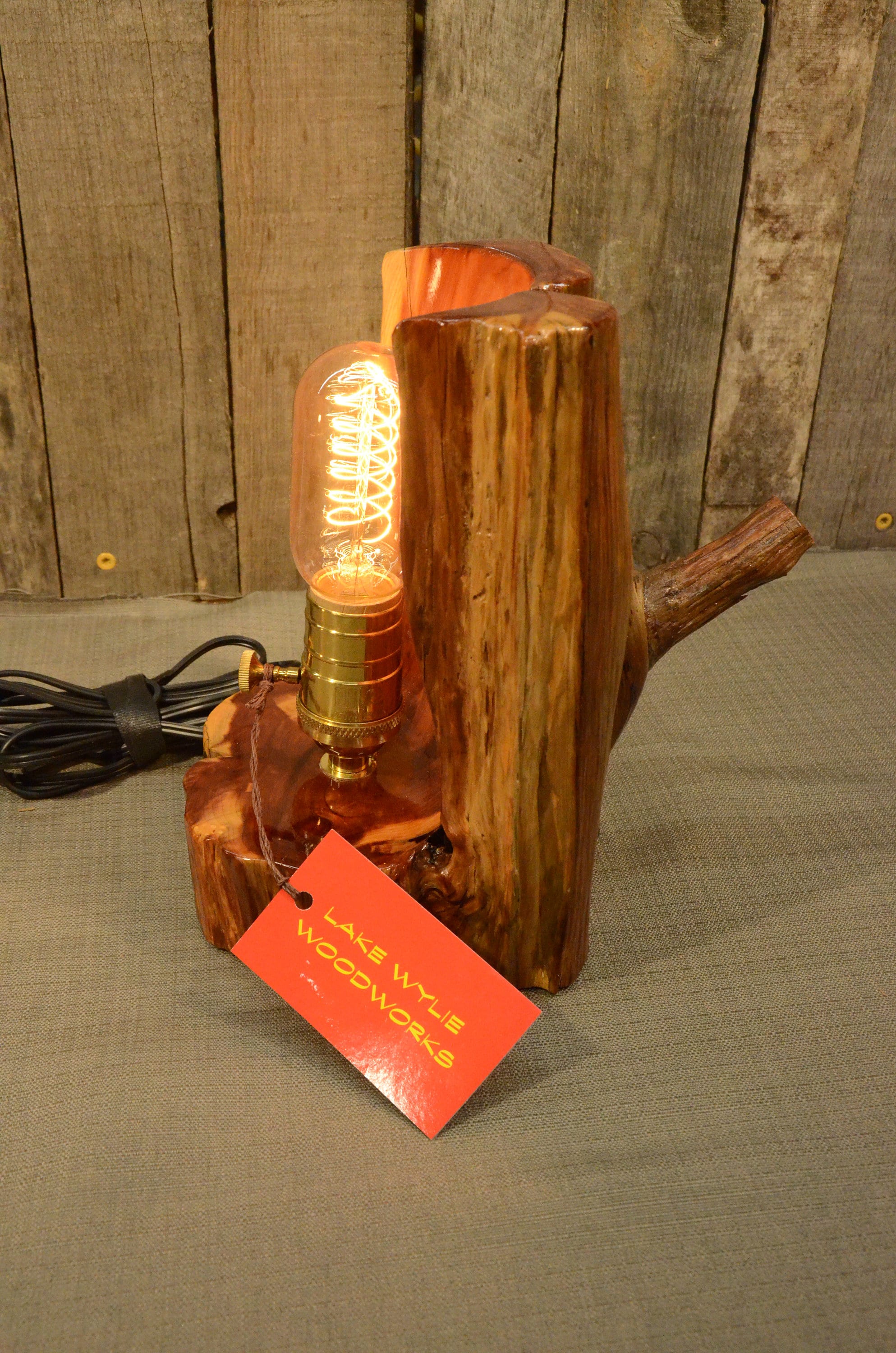Sculpted Red Cedar Table Lamp With Edison Vintage Bulb. #5037 - Etsy