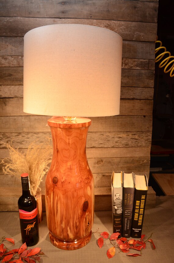 Sculpted Red Cedar Table Lamp With Edison Vintage Bulb. 5036 - Etsy