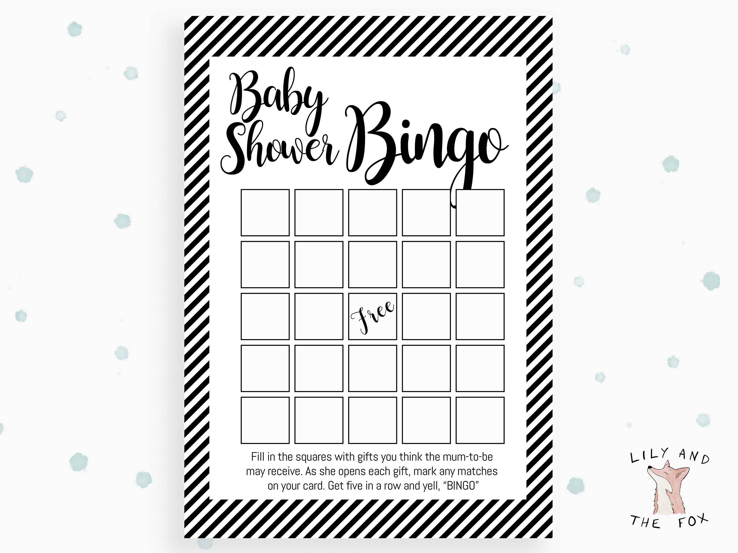 Baby Shower Bingo Game PRINTABLE Black And White Etsy