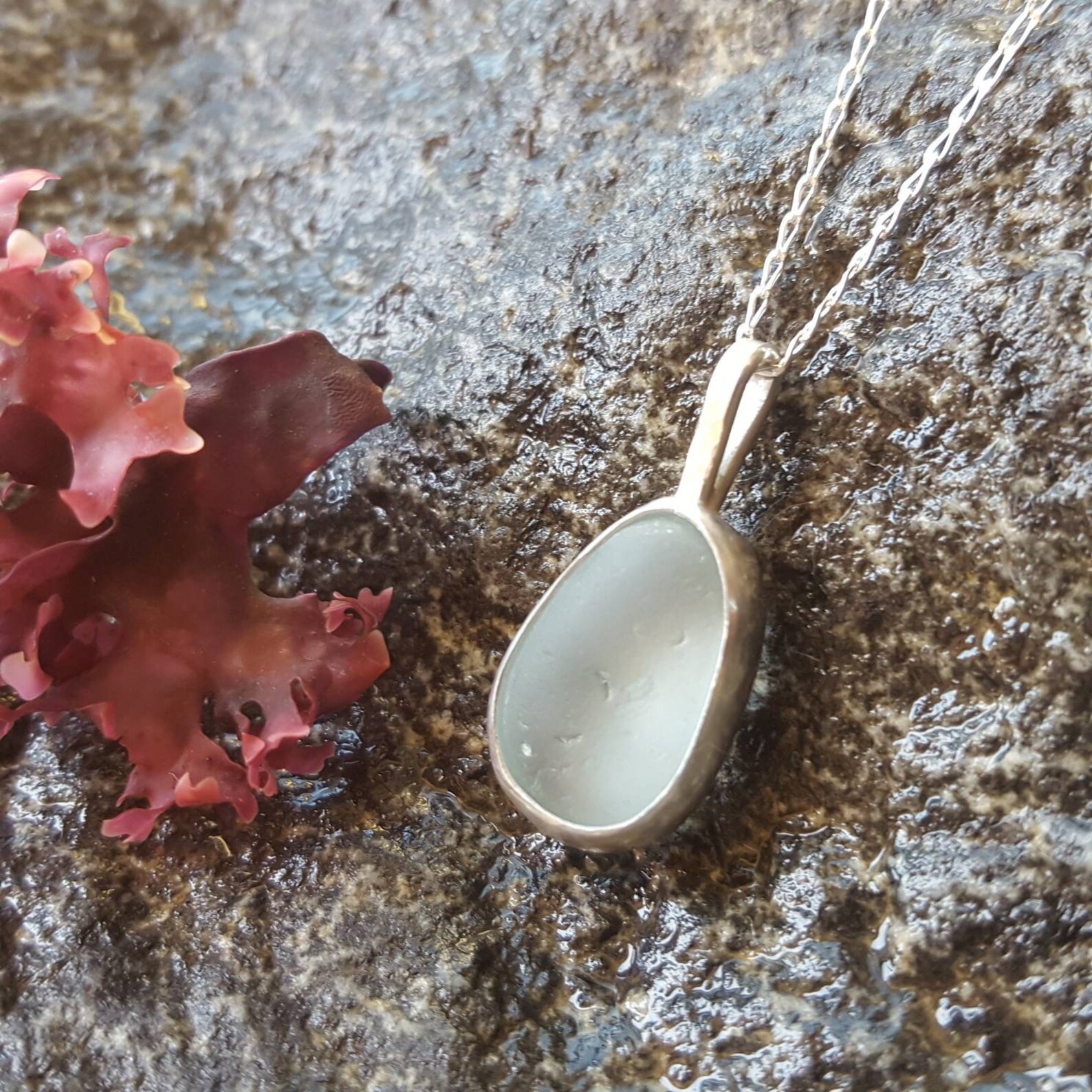 Aqua Sea Glass Pendant. English Sea Glass. Sterling Silver Necklace ...