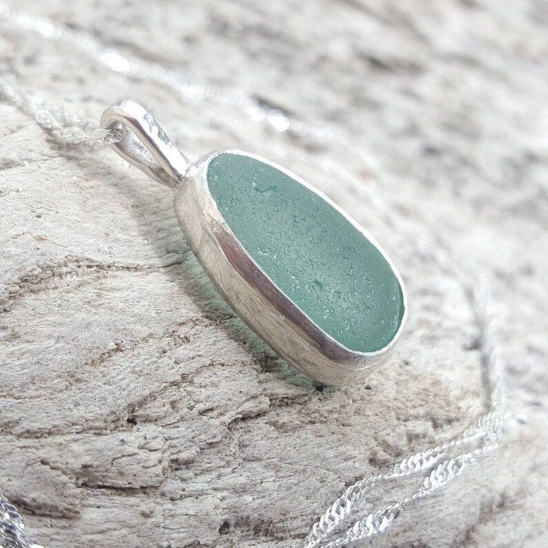 Aqua Sea Glass Pendant. English Sea Glass. Sterling Silver Necklace ...