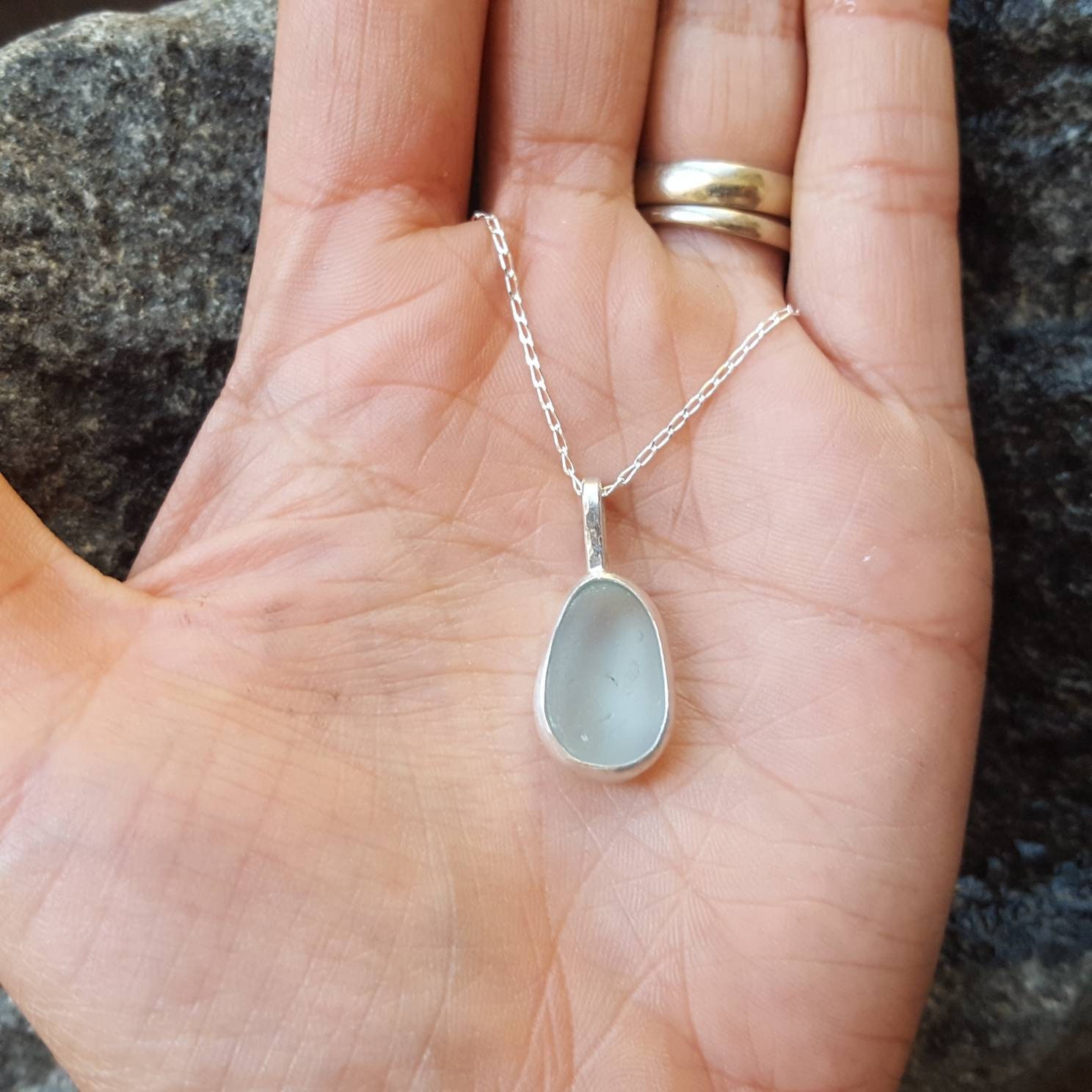 Aqua Sea Glass Pendant. English Sea Glass. Sterling Silver | Etsy