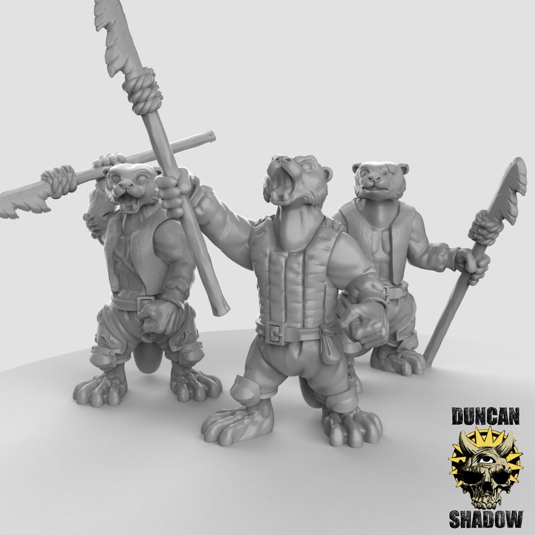 Otterfolk Fighter Miniature Set | 28mm-32mm | 3D Printed Resin Otter ...