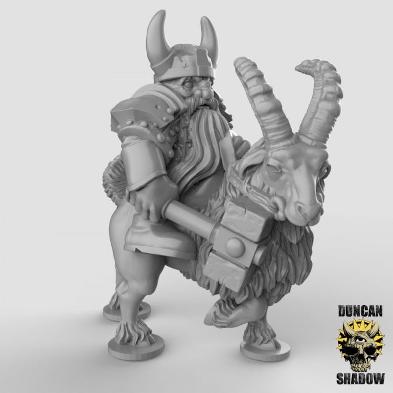 Dwarf Goat Rider Miniature | 28mm-32mm | 3D Printed Resin Dwarf Cavalry ...