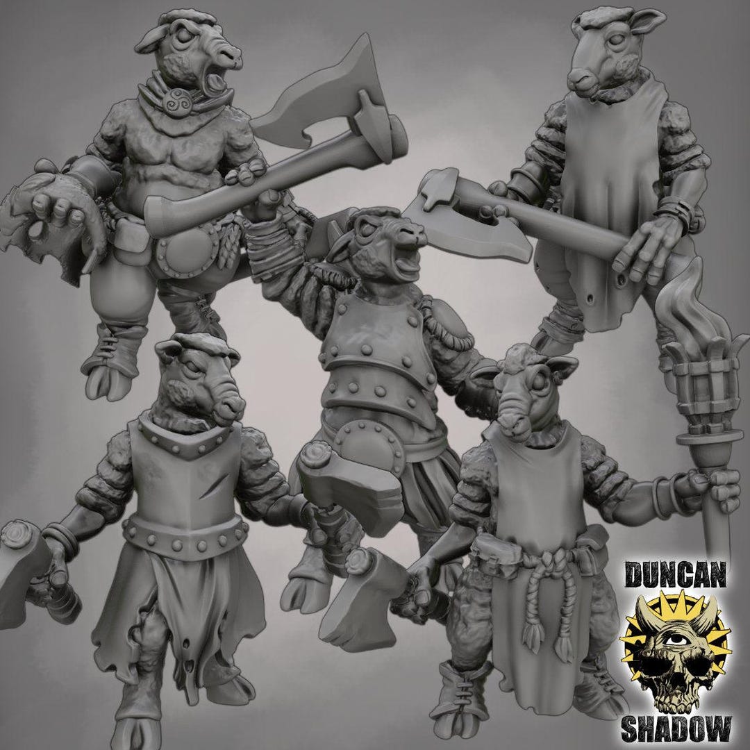 Sheepfolk Warrior Miniature Set (axes) | 28mm-32mm | 3D Printed Resin ...