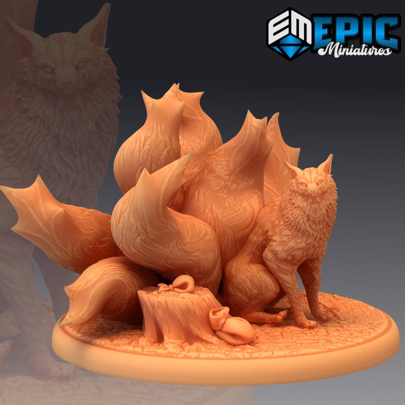 Nine Tailed Fox Miniature | 28mm-32mm | Resin 3D Printed Kitsune | D&D ...