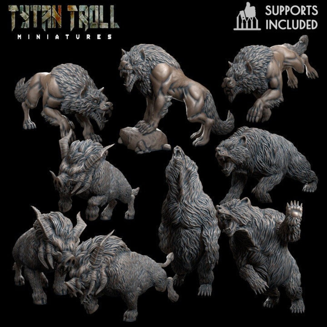 32mm Animal Miniatures - Dire Wolf, Bear, Wolverine, Wild Beasts, RPG ...