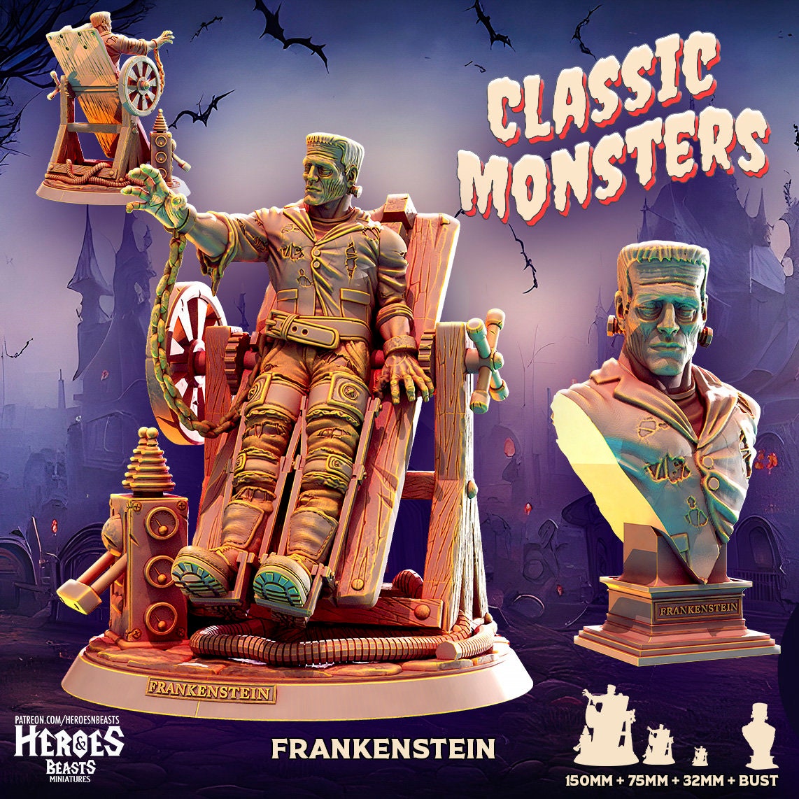 The Frankenstein Monster, 150mm, 75mm, 32mm Scale, Bust, Role Playing ...