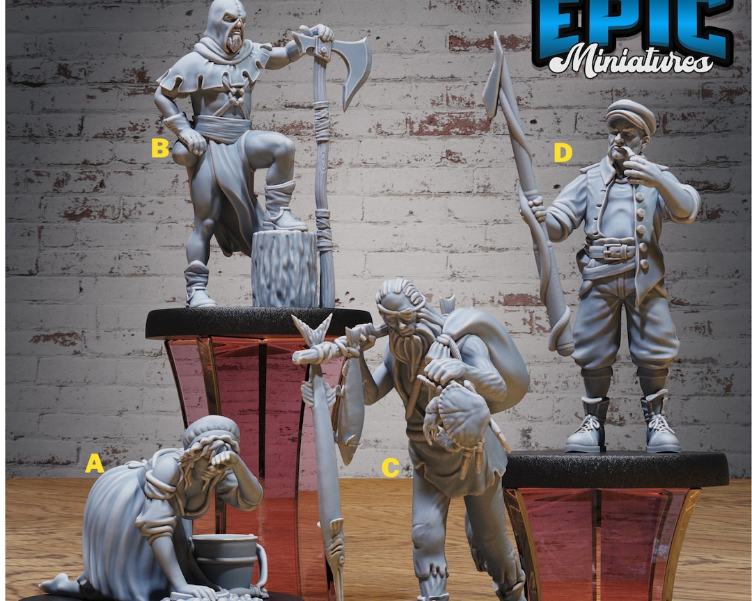 Fishermen NPC Miniature Set | 28mm & 32mm Scale Villager Figures for ...
