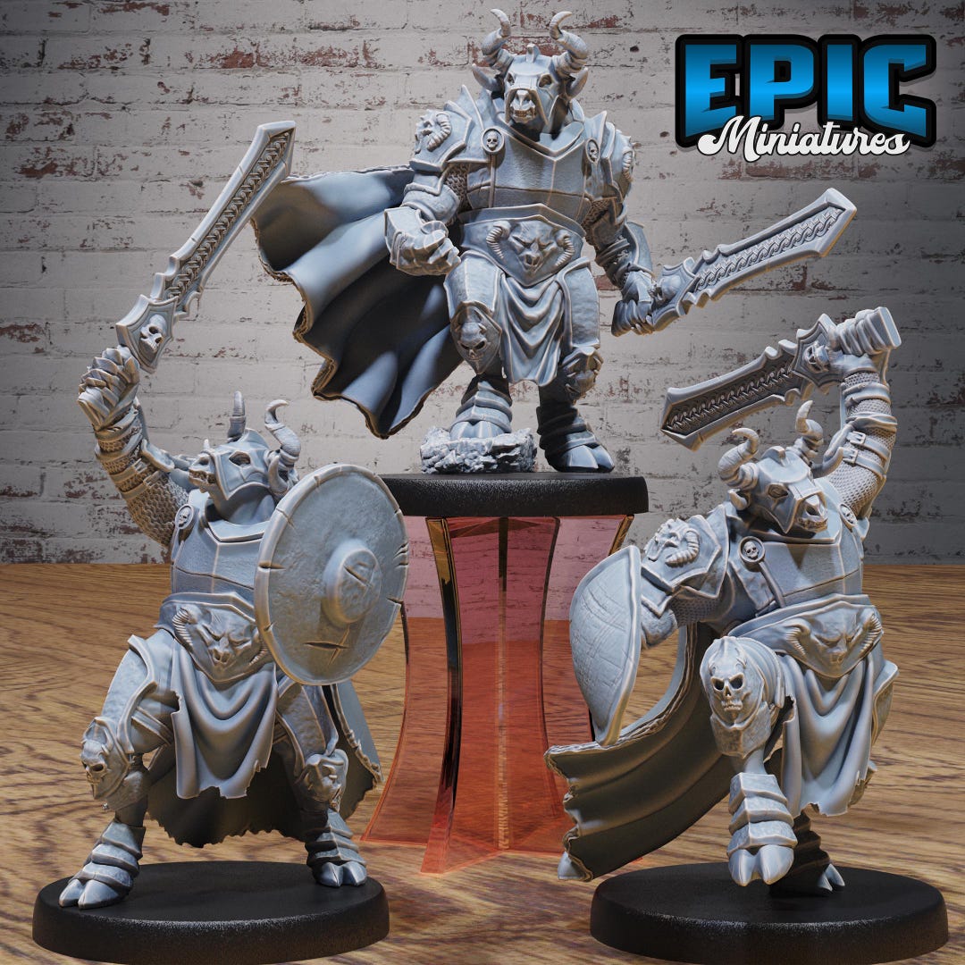 Minotaur Paladin / Warrior Miniature | 28mm & 32mm Scale Noble Beast ...
