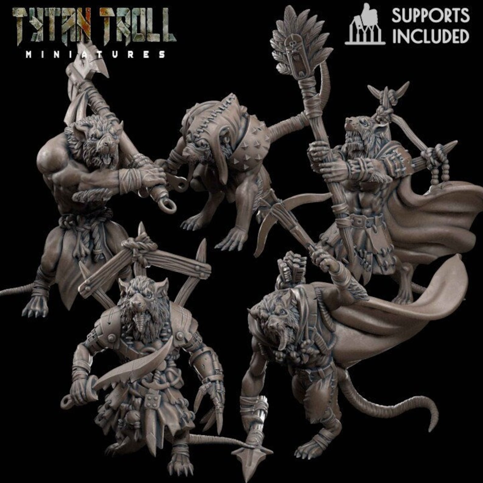 Ratman Pack Miniatures, D&D Tabletop RPG, Tytantroll - Etsy