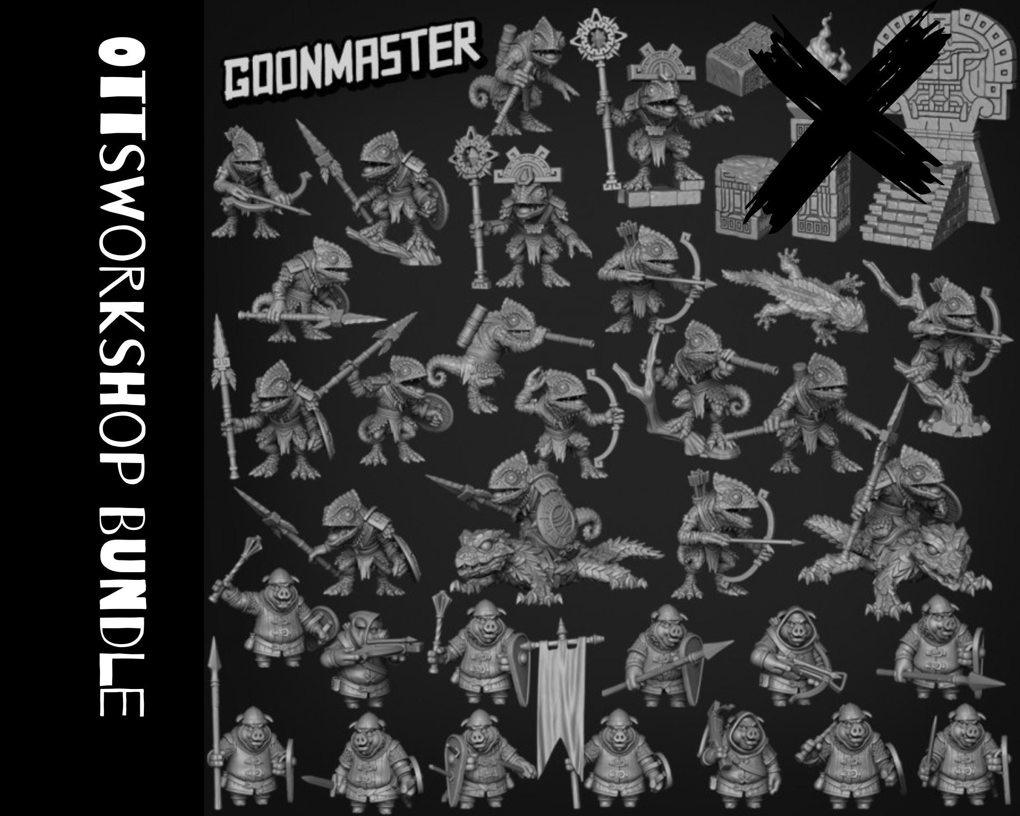 Bundle Deal: 32 Resin Miniatures of Lizardfolk and Pigfolk for Tabletop ...