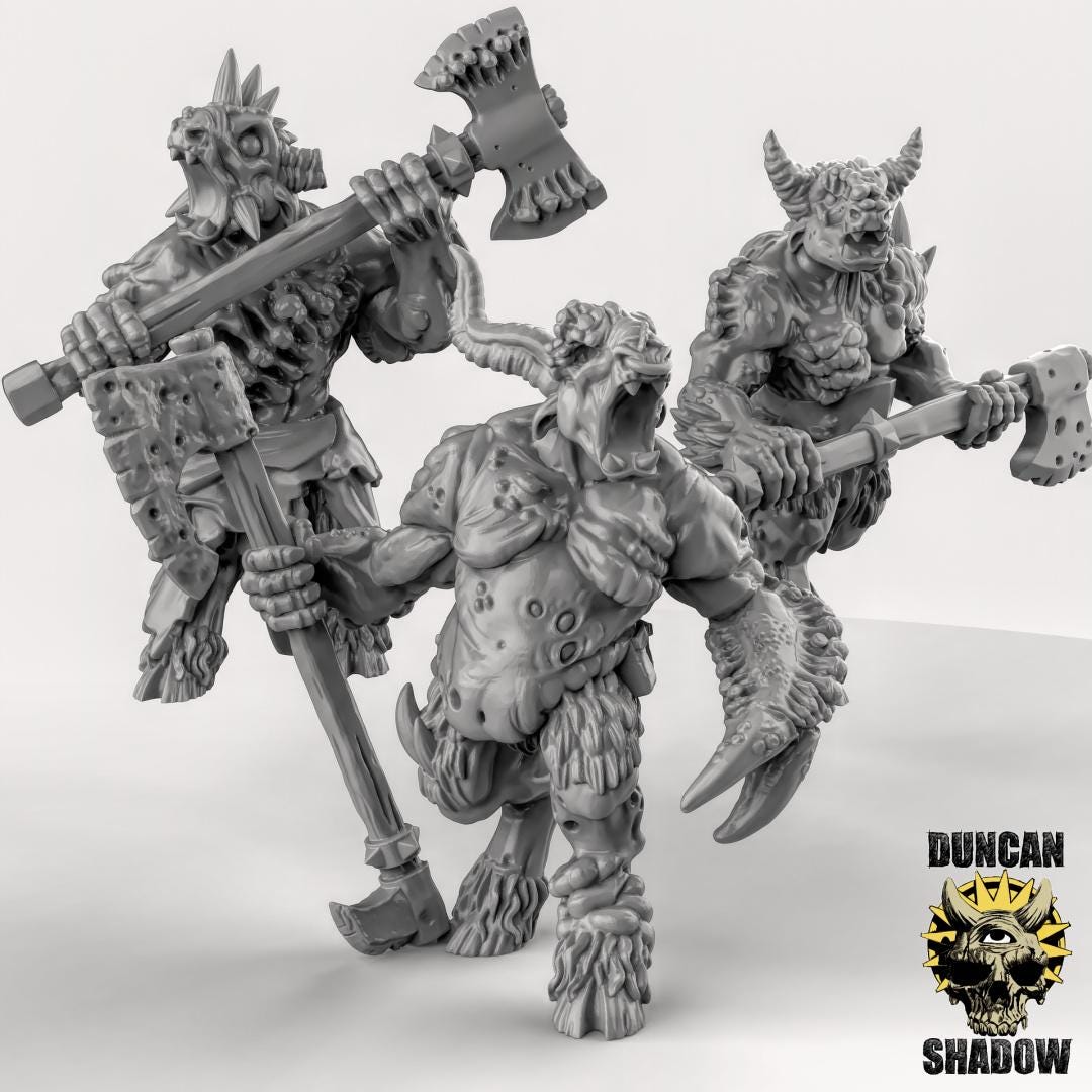 Plague-covered Beastmen Miniature (two-handed) | 28mm-32mm | 3D Printed ...