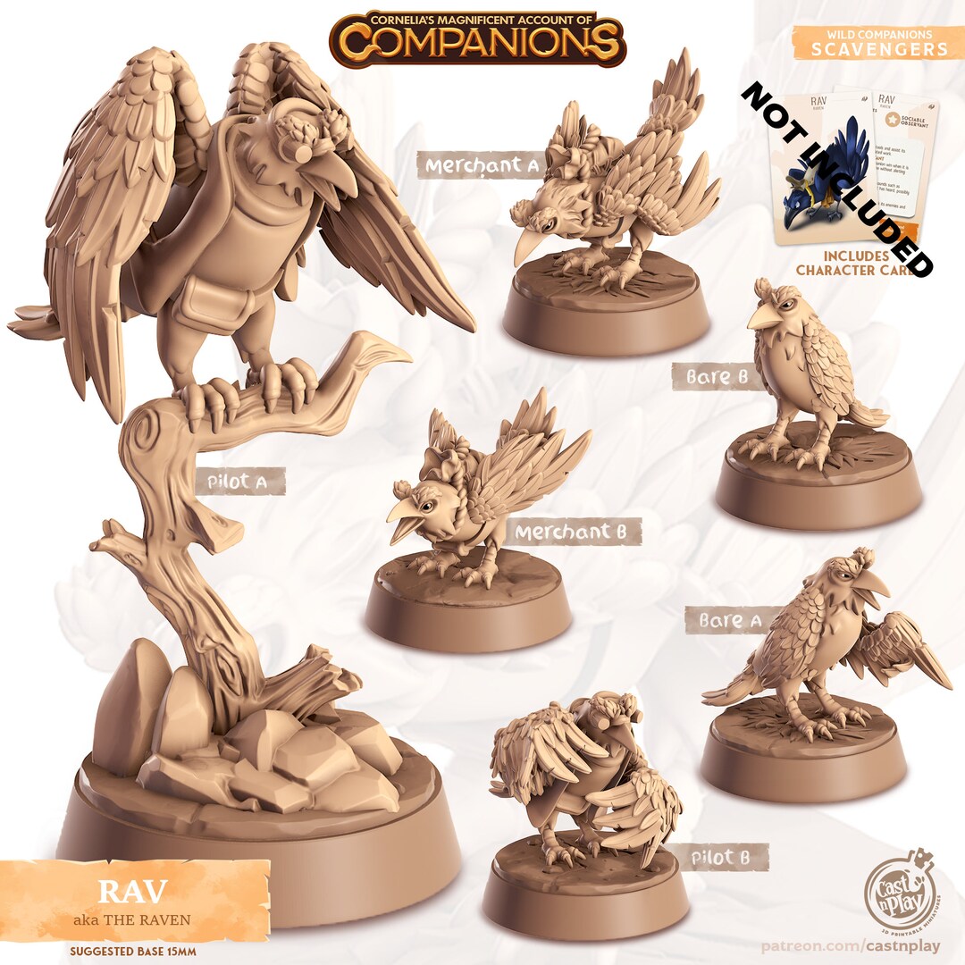 Raven Companion Miniature | 28mm-32mm | 3D Printed Resin Raven / Crow ...